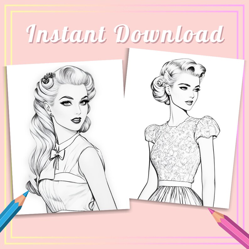 Vintage 1950s Hairstyle Fashion Coloring Book | 12 Stunning Pages ...