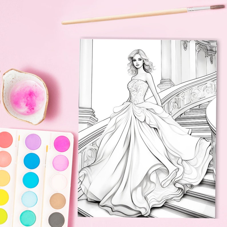 Princess Gowns Fashion Coloring Book | 12 Beautiful Pages | Adult ...