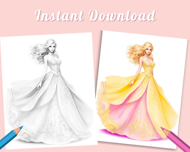 12 Princess Gowns Coloring Pages, Princess Fashion Illustrations ...
