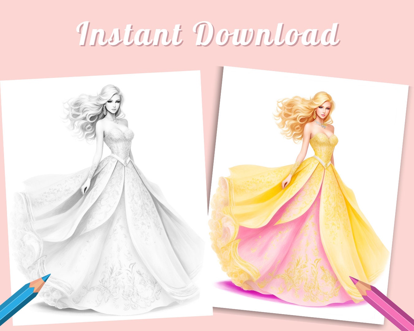 12 Princess Gowns Coloring Pages, Princess Fashion Illustrations ...