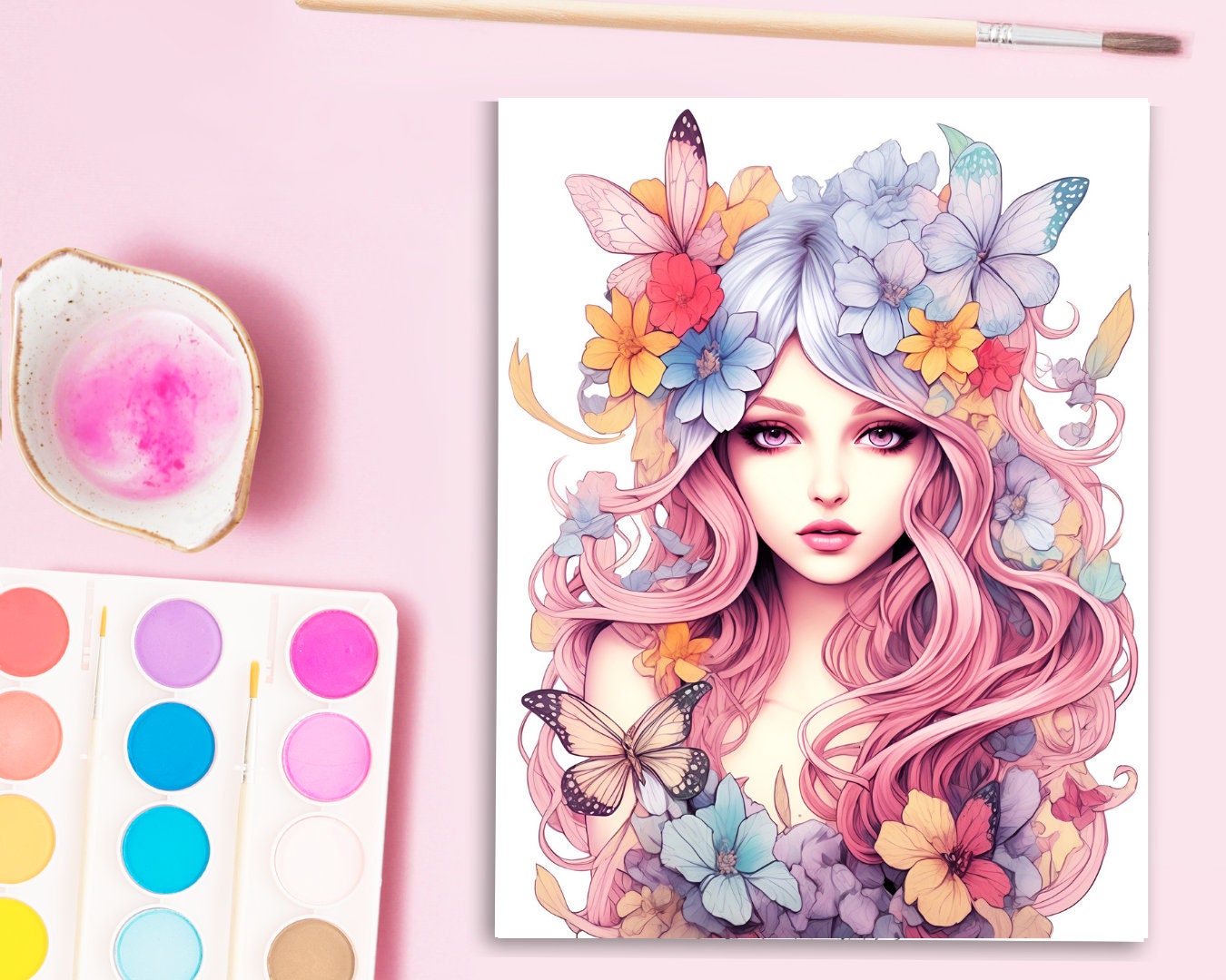 12 Flower Fairy Coloring Pages, Coloring Book for Adults, Fantasy ...