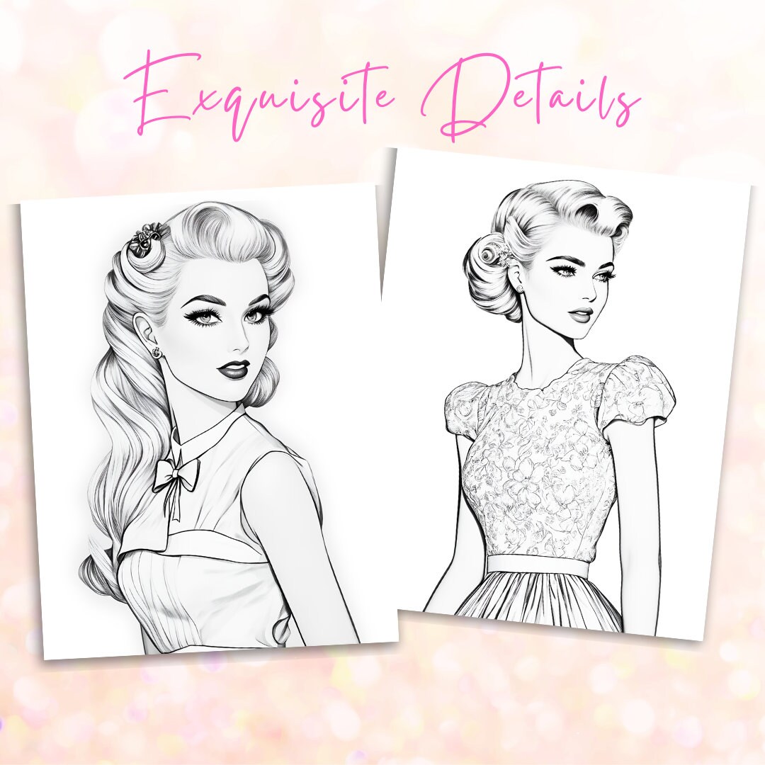 Vintage 1950s Hairstyle Fashion Coloring Book | 12 Stunning Pages ...
