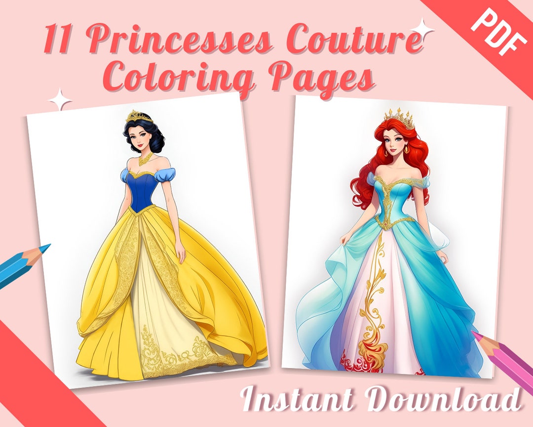 11 Fairytale Princess Coloring Pages + 11 Color Pages,girls Birthday ...