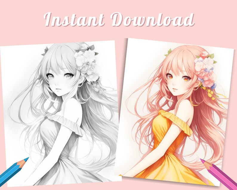 12 Kawaii Anime Coloring Pages Cute Dresses Adult Coloring Book
