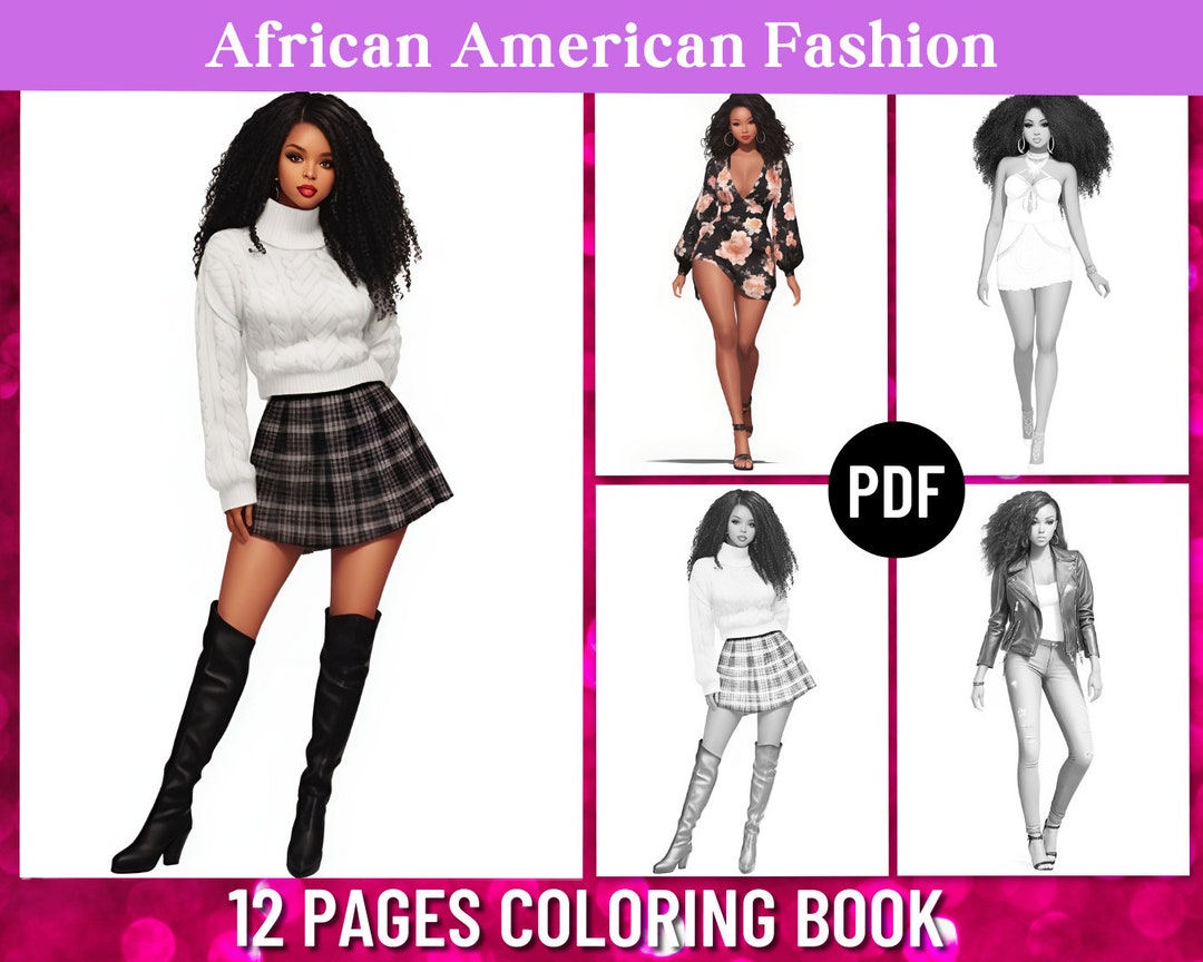 12 Black Women Fashion Coloring Pages, Coloring Book for Adults ...