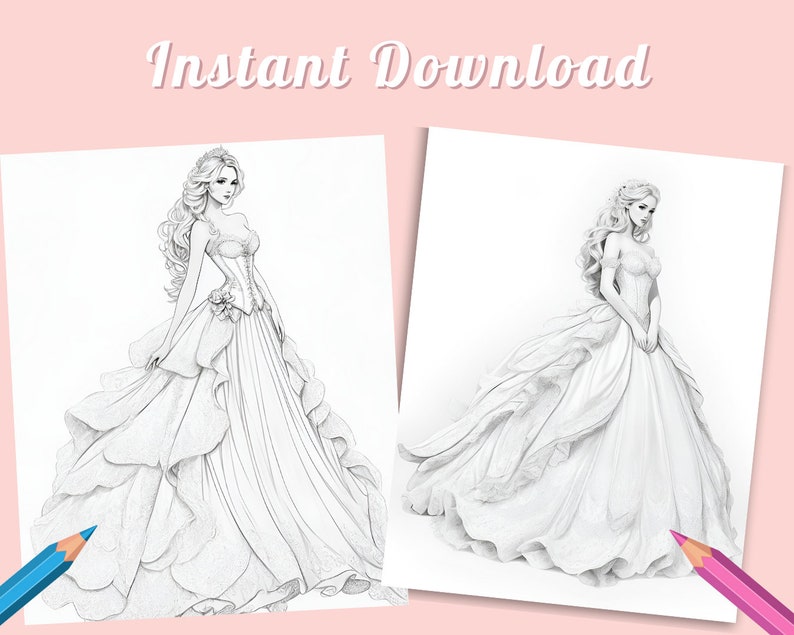 12 Princess Gowns Coloring Pages, Princess Fashion Illustrations ...