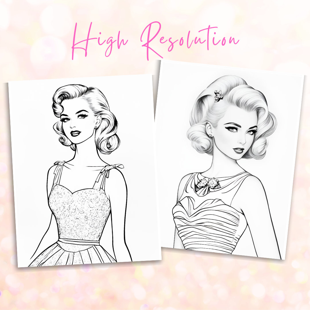 Vintage 1950s Hairstyle Fashion Coloring Book | 12 Stunning Pages ...