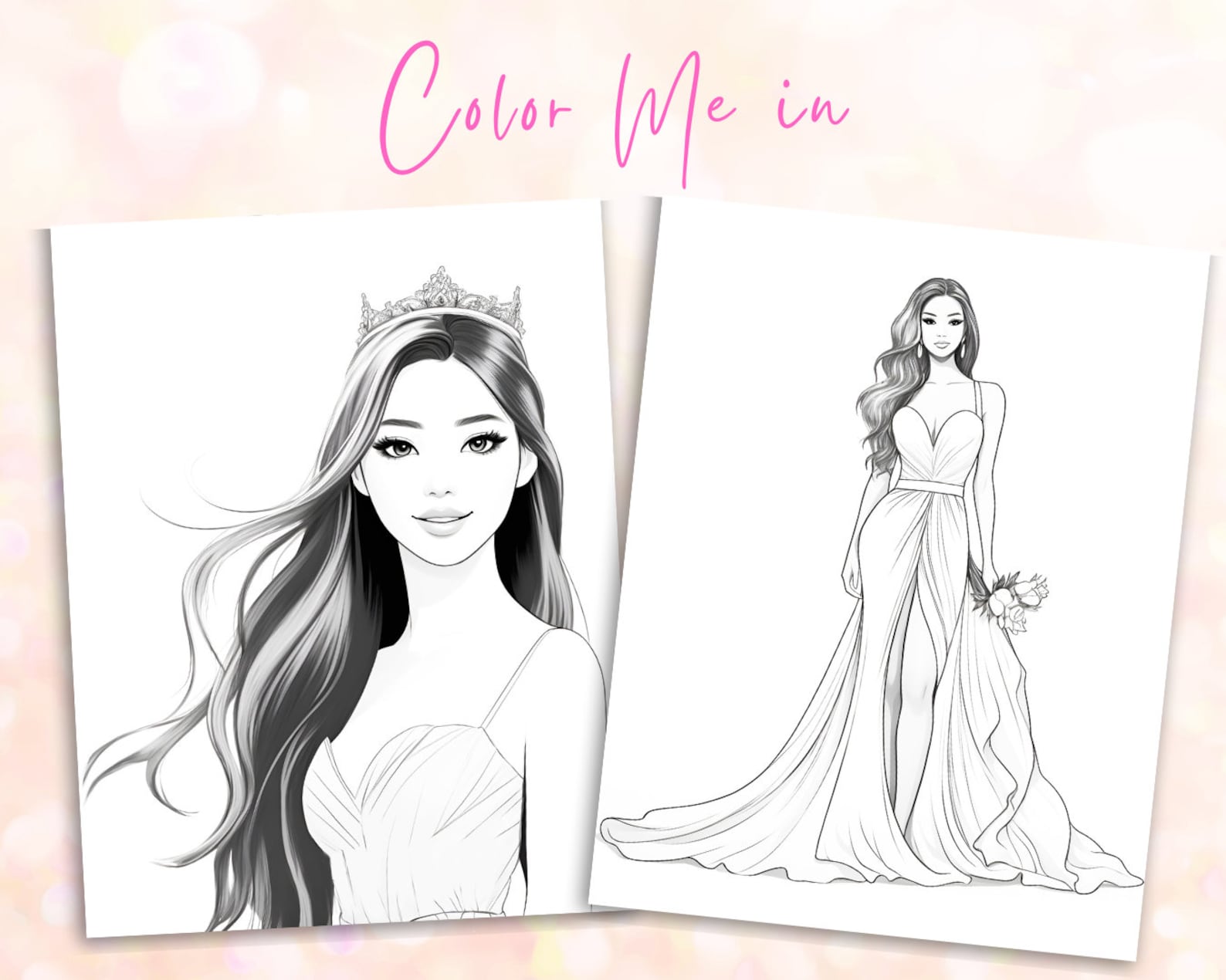 12 Asian Princess Coloring Pages, Adult Coloring Book, Princess Dresses ...