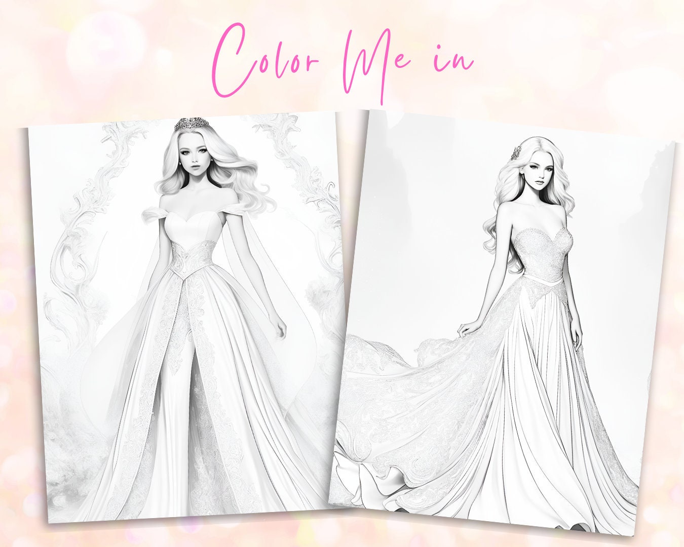 12 Glamorous Princess Coloring Pages, Princess Gowns, Fashion Design ...