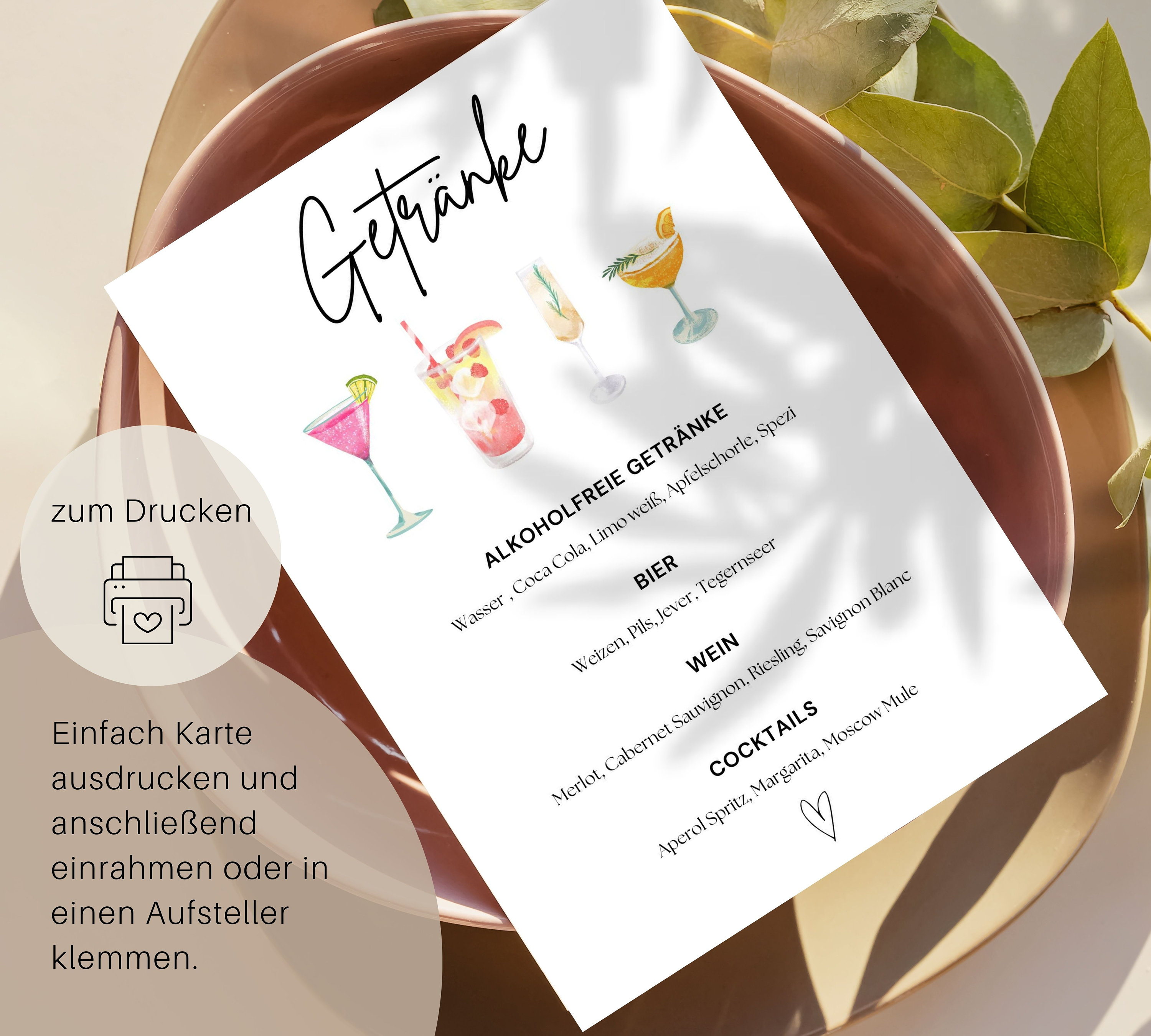 Vorlage Getränkekarte, Karte für Getränke & Cocktails zum Drucken ...
