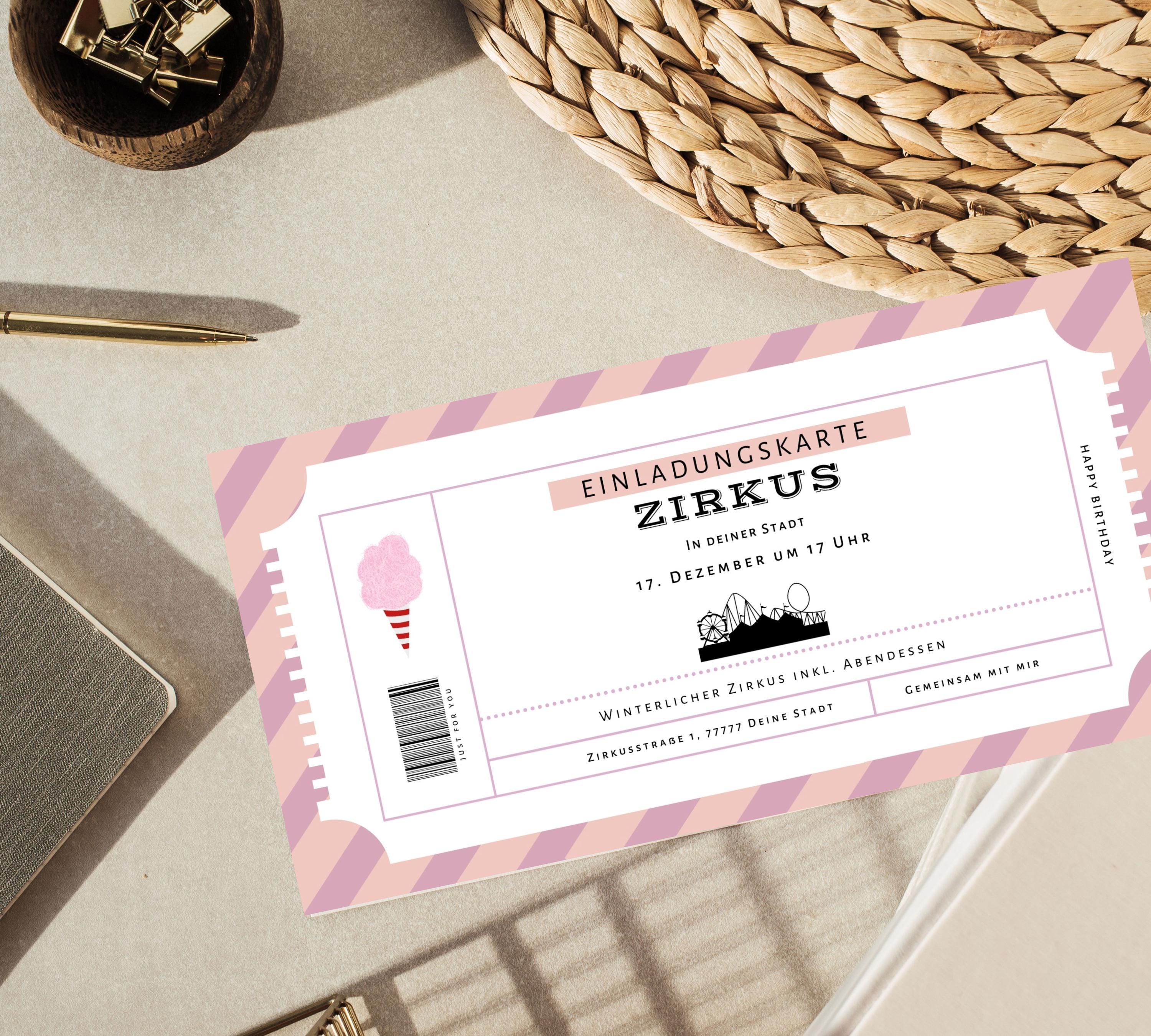 Vorlage Gutschein, Digitale Vorlage Eventticket, Gutschein Zirkus, Weihnachtszirkus, Einladung ...