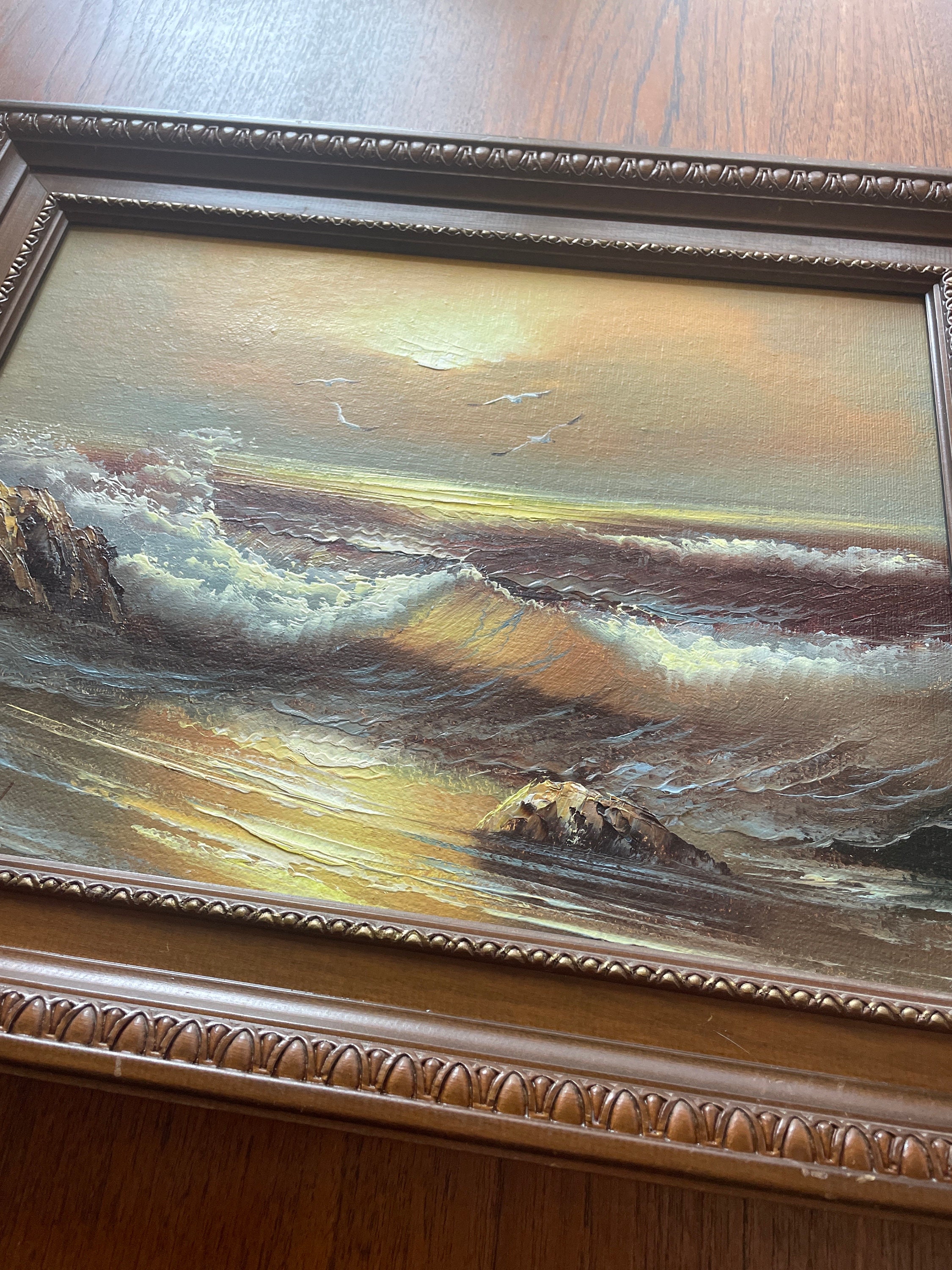 Vintage Karl Neumann Original Painting Oil on Board Seascape Scene With ...