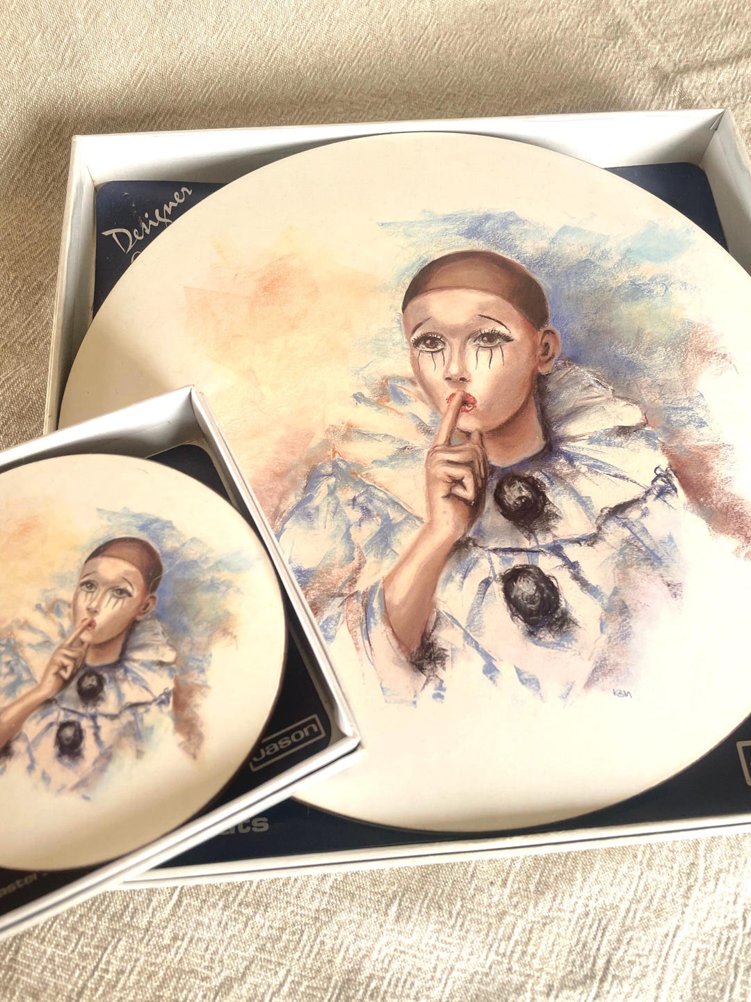 Vintage 1980s Pierrot Clown Placemat & Coaster Set - Pastel Decor - Etsy