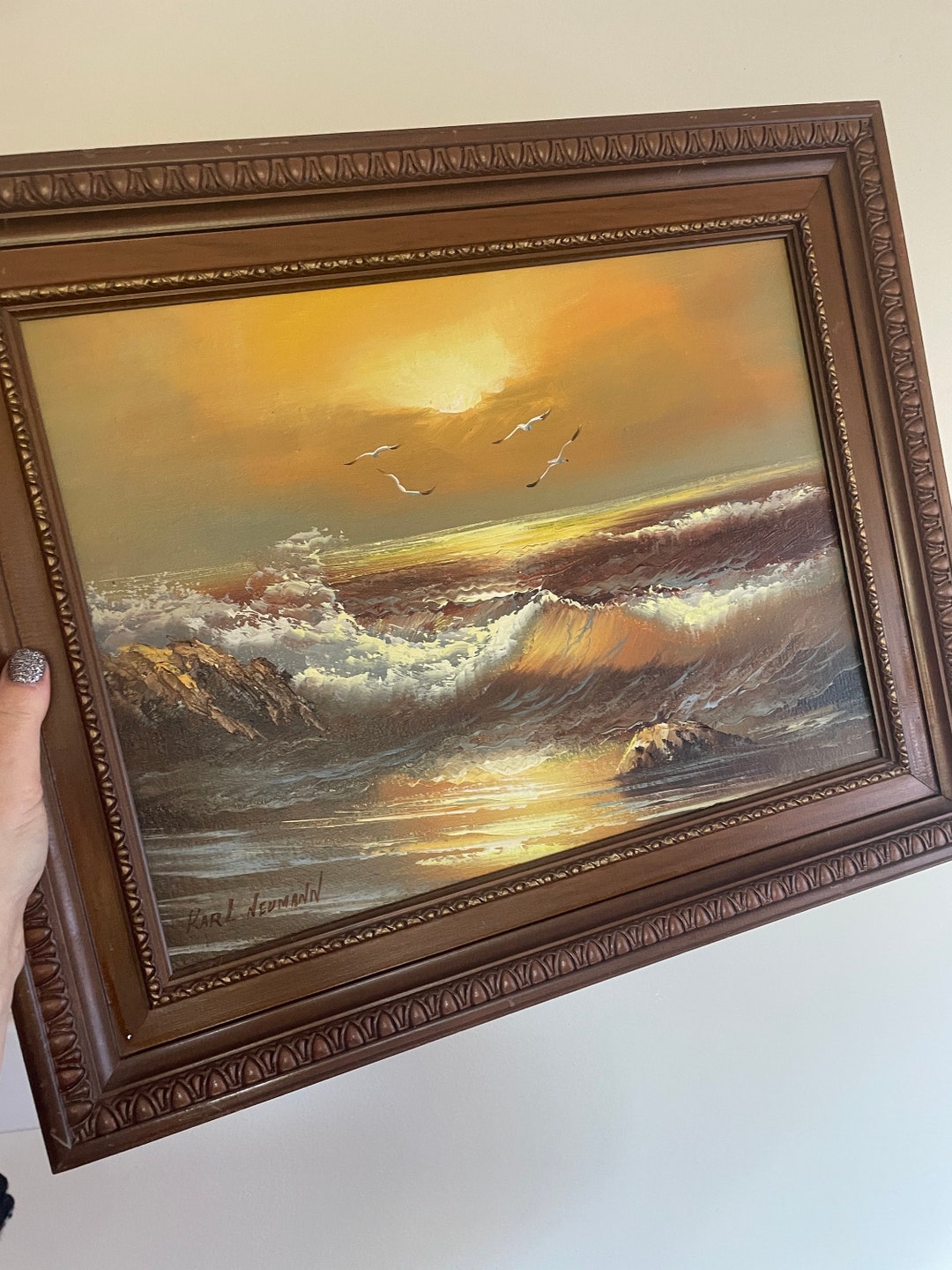 Vintage Karl Neumann Original Painting - Oil on Board - Seascape Scene ...