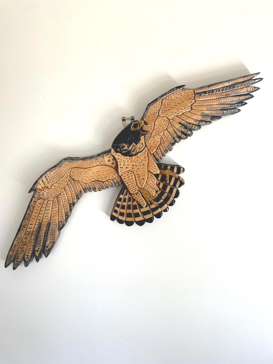 Vintage Hand Made Wooden Peregrine Falcon Wall Art - Intarsia Woodwork ...