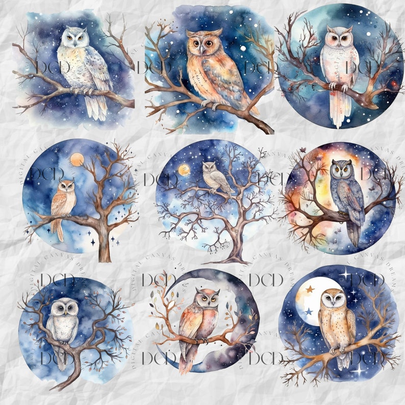 30 PNG Watercolor Celestial Owls Mega Pack Clipart - Fantasy Owl ...