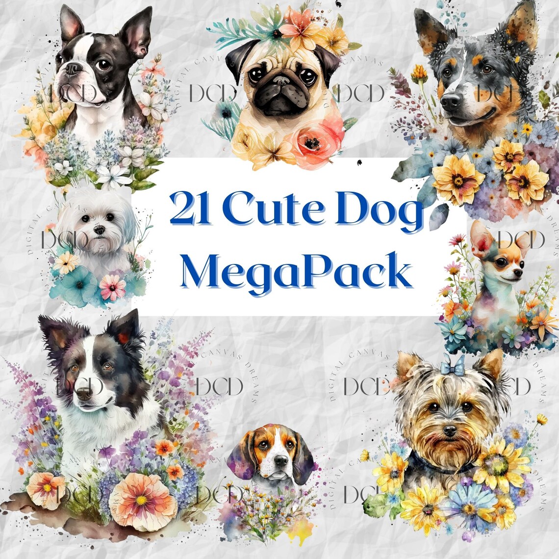21 Cute Dogs Digital Clipart Watercolor Megapack, Dog Clipart, Nursery ...