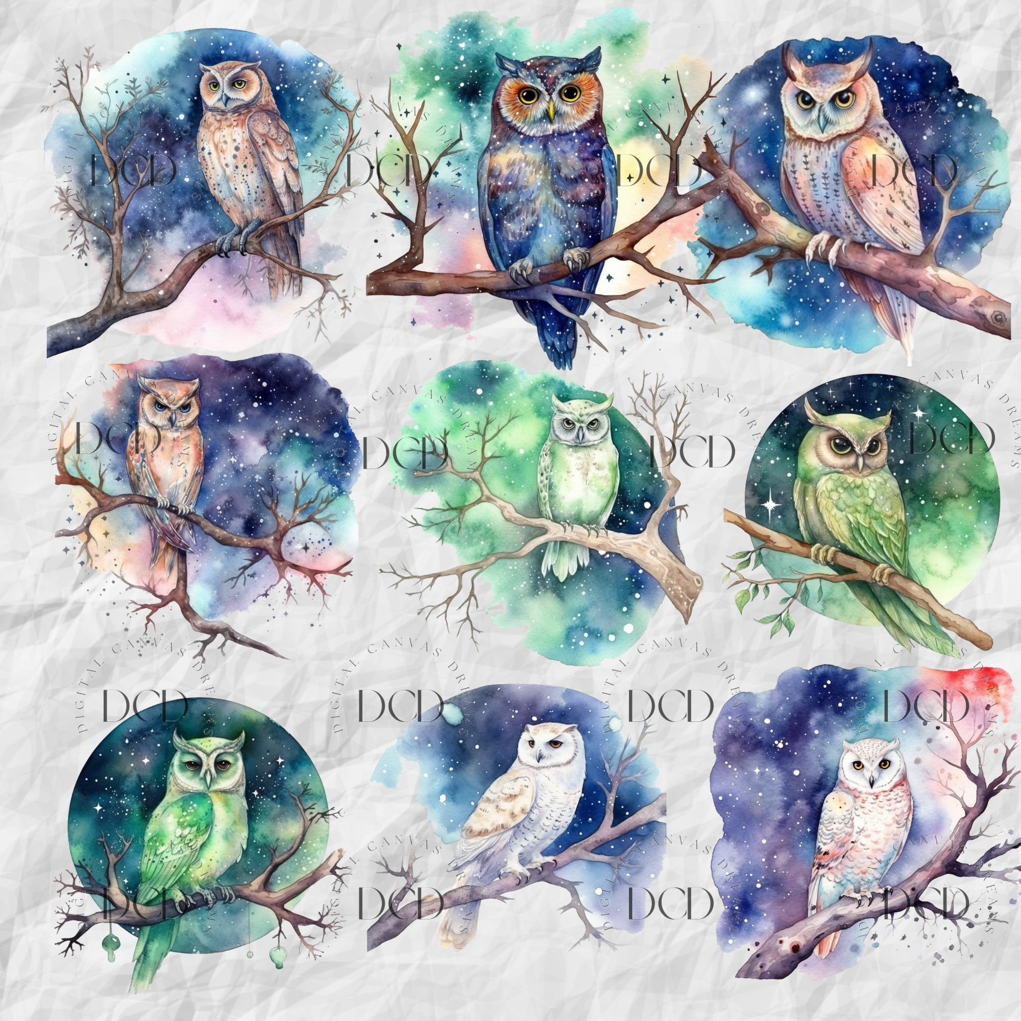30 PNG Watercolor Celestial Owls Mega Pack Clipart - Fantasy Owl ...