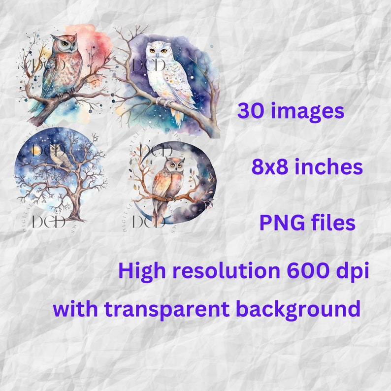 30 PNG Watercolor Celestial Owls Mega Pack Clipart - Fantasy Owl ...