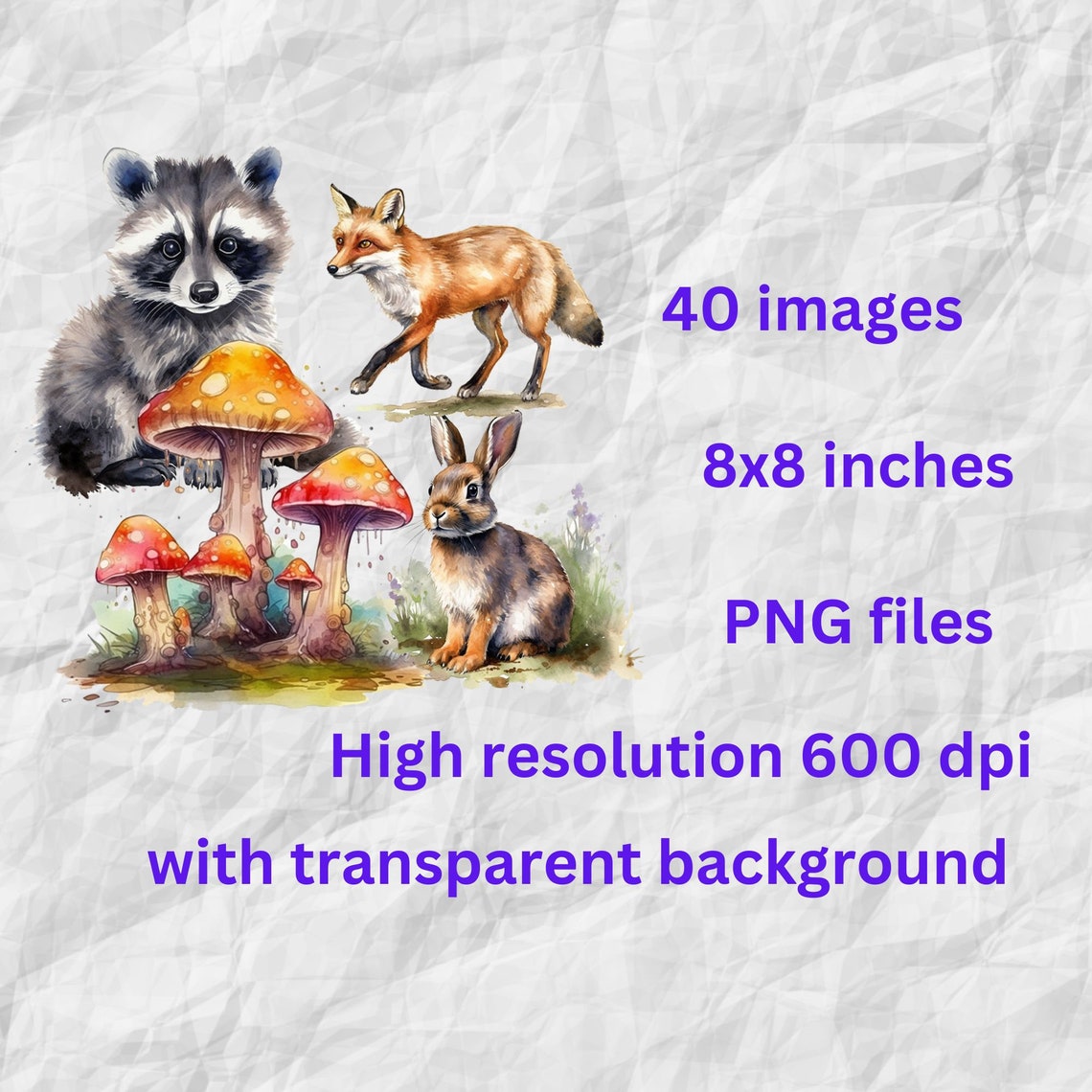 40 PNG Woodland Animals Clipart Watercolor, Clipart for Commercial Use ...