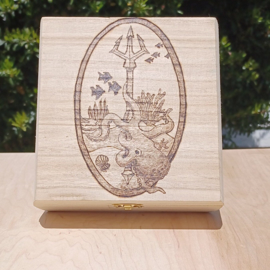 Unique Poseidon Octopus Jewelry Gift Box Hand Woodburned - Etsy