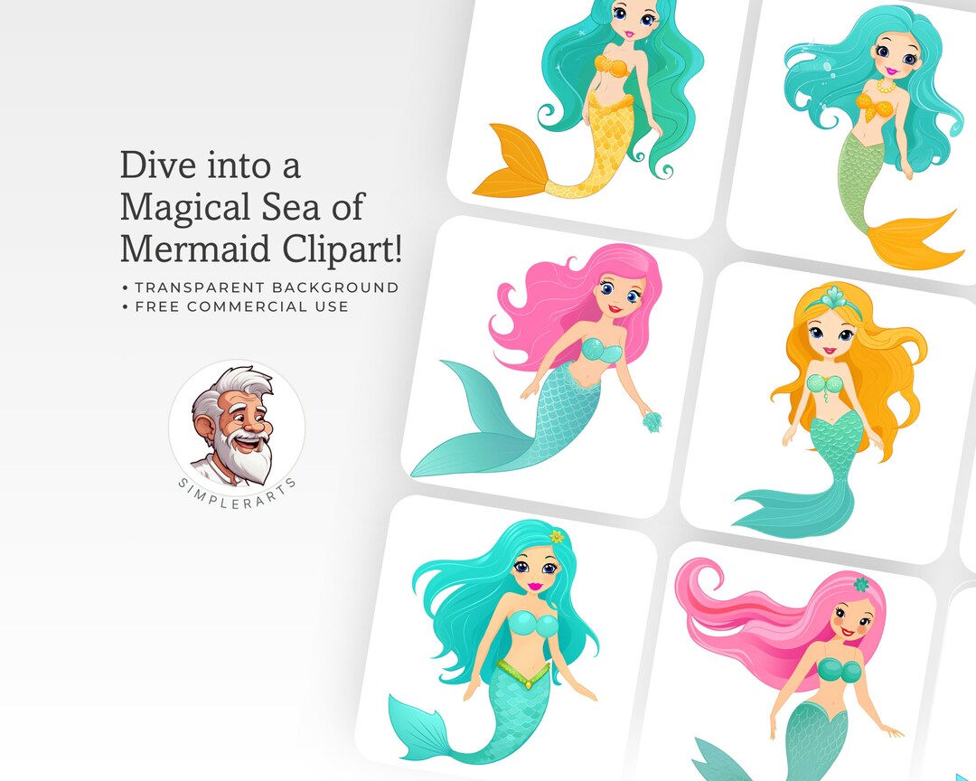 21 Mermaid Clipart Cute Mermaids Fairytale Design Elements - Etsy Australia