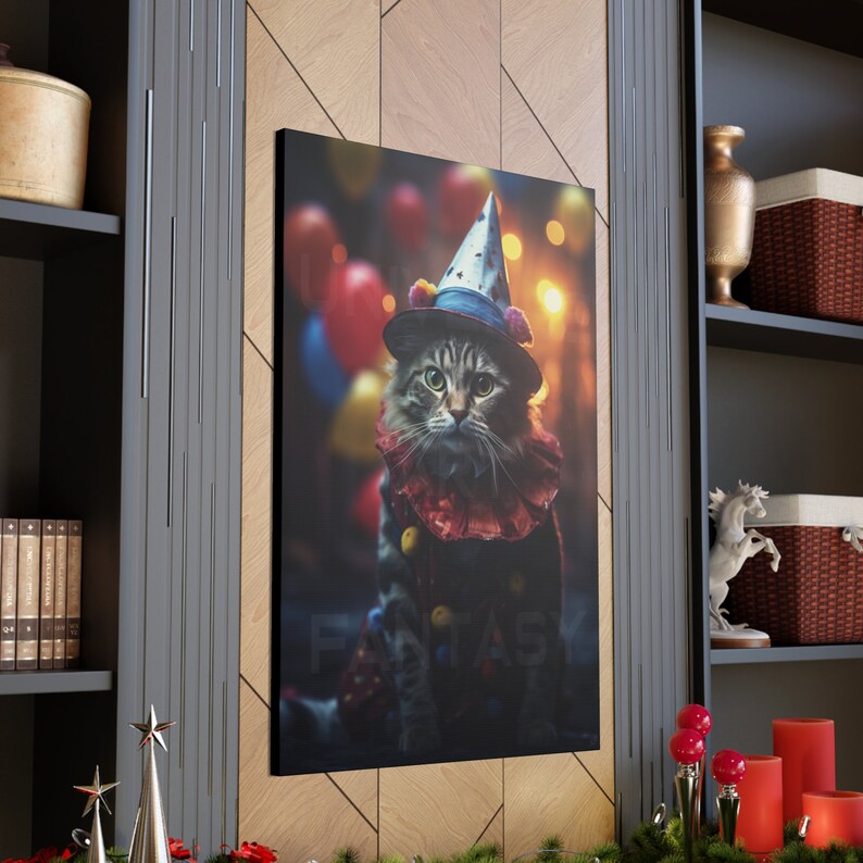 Eerie Clown Tabby Cat Canvas Print - Spooky Halloween Bed Room Art ...