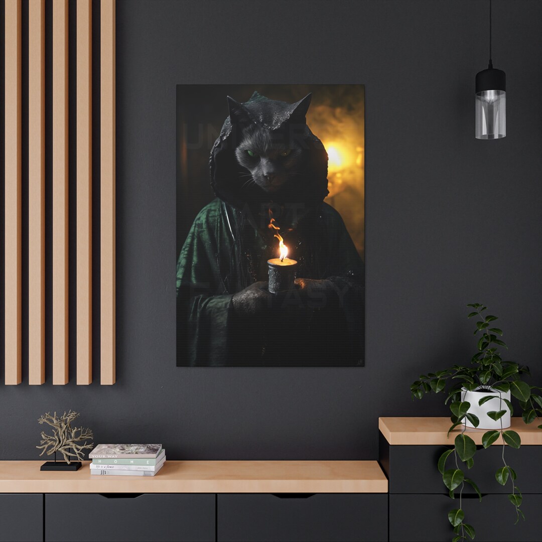 Enigmatic Cat Necromancer Canvas Print - D&D Fantasy Home Office Decor ...