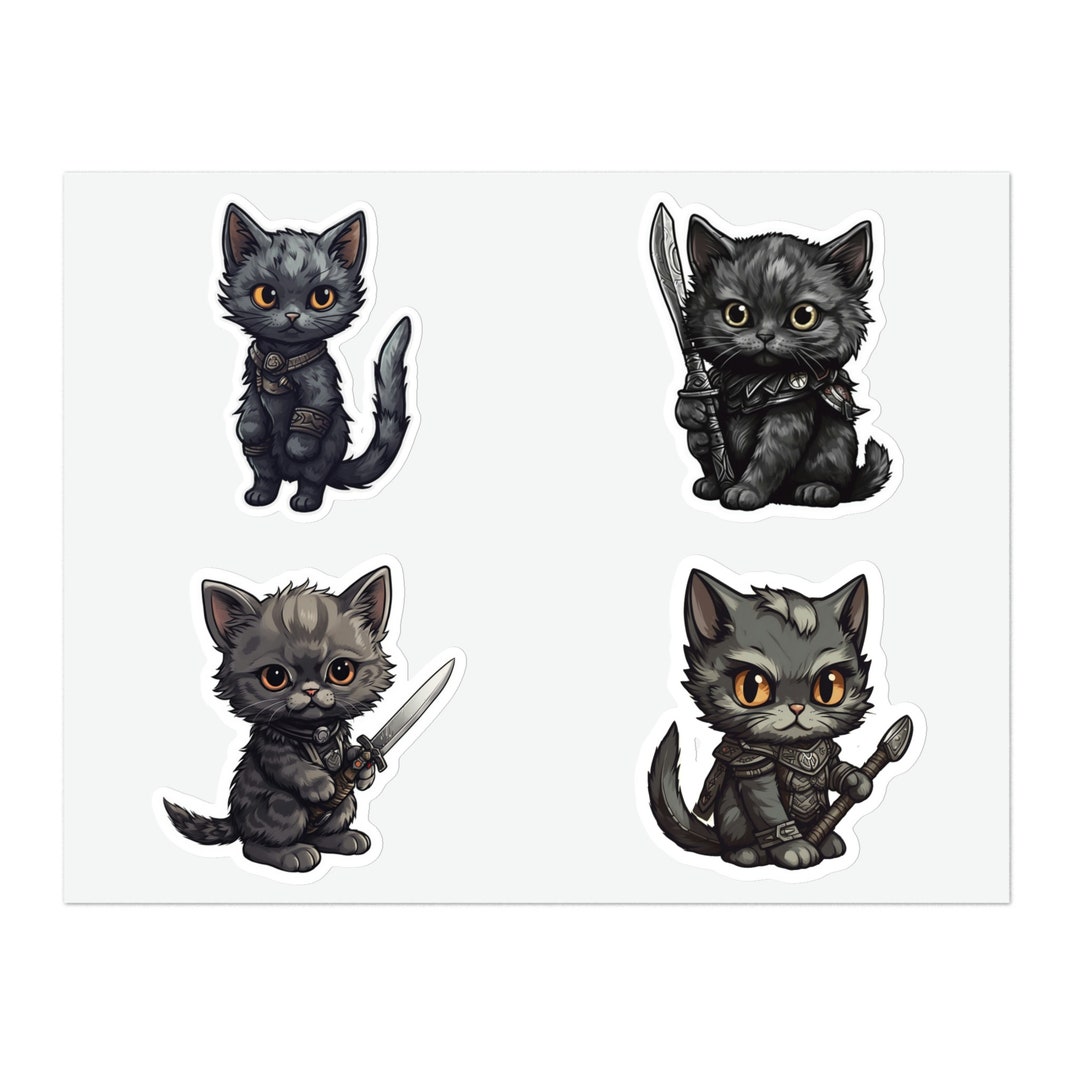 Black Cat Warrior Dnd Vinyl Stickers 4 Pack V1 Dungeons and Dragons ...