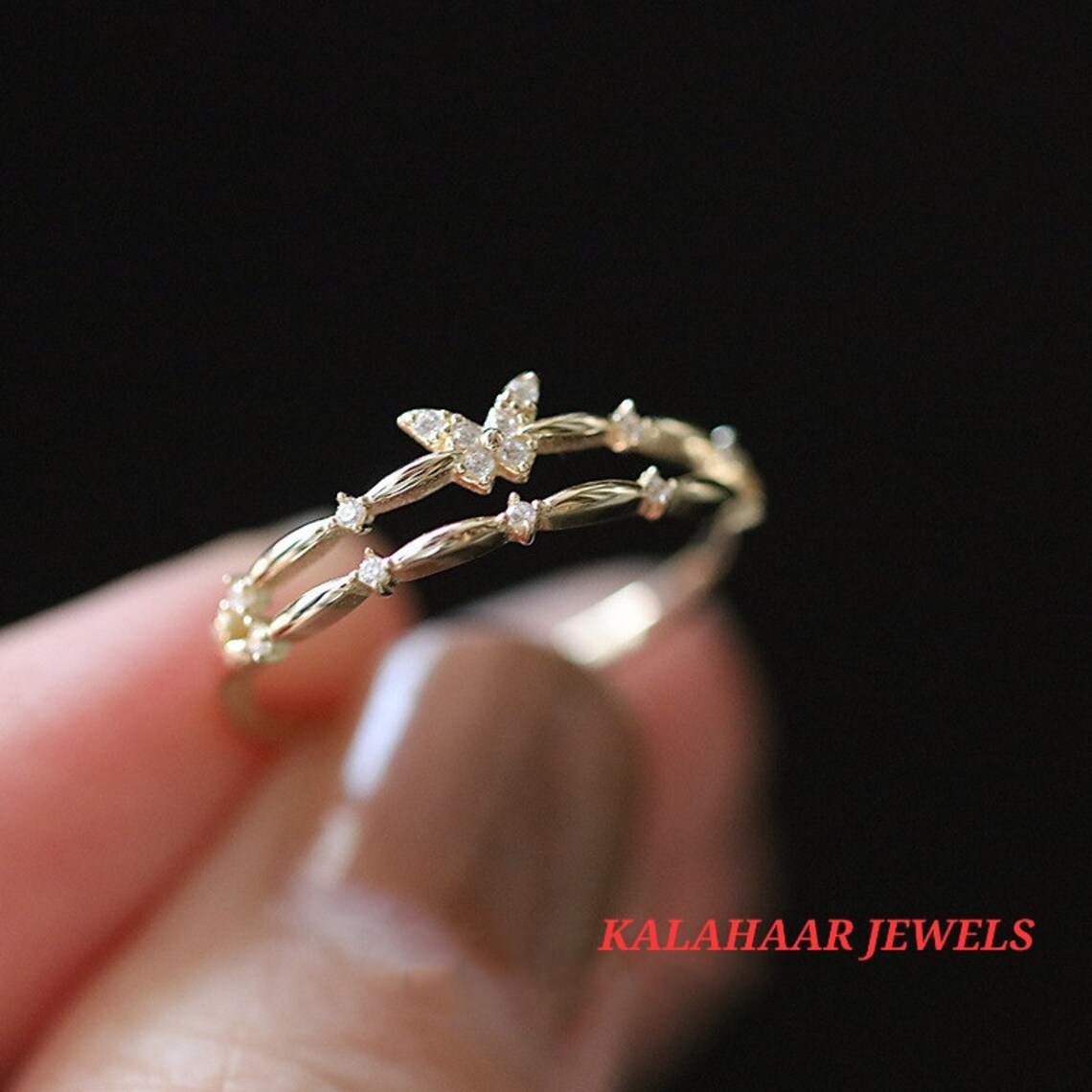 Butterfly Ring Gold 14K Solid Gold Golden Butterfly Starrer Ring ...