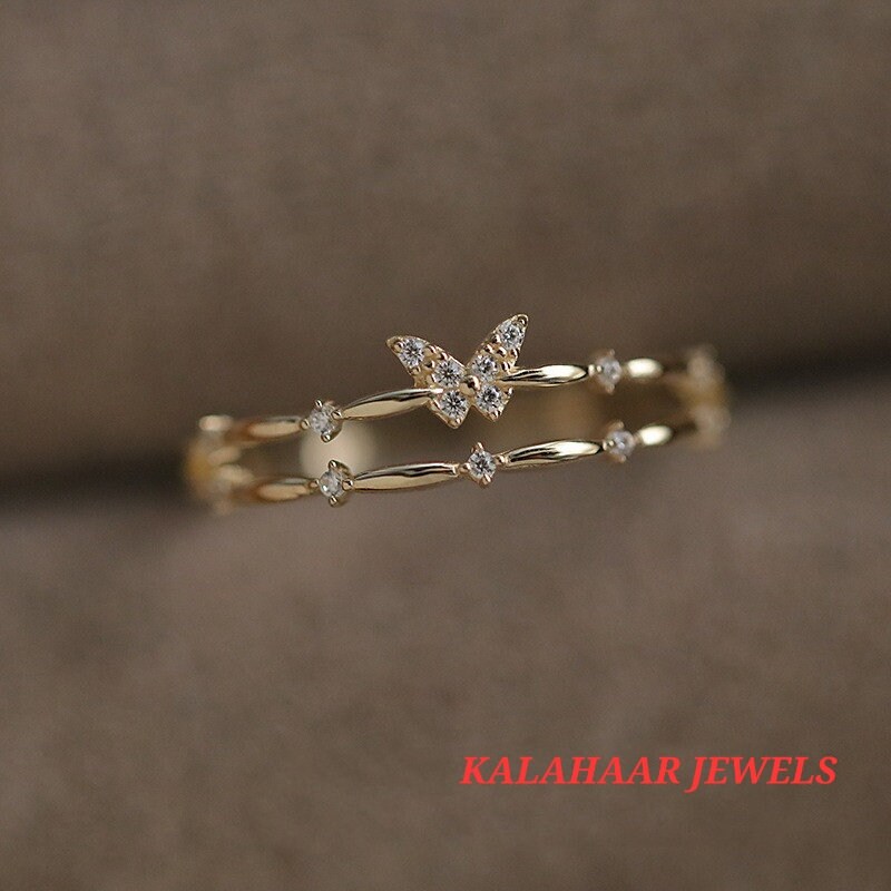 Butterfly Ring Gold 14K Solid Gold Golden Butterfly Starrer Ring ...