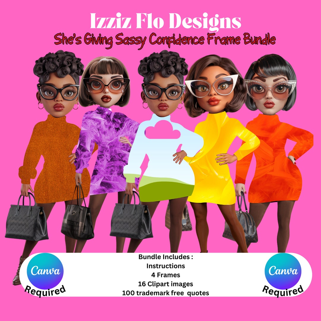 Black Women Canva Frames: Bold Fashion Illustration, Empowering Designs ...