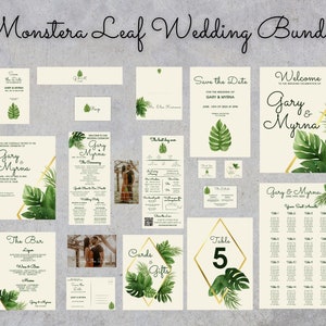 Monstera Wedding Invitation Set Template Bundle Wedding Tropical ...