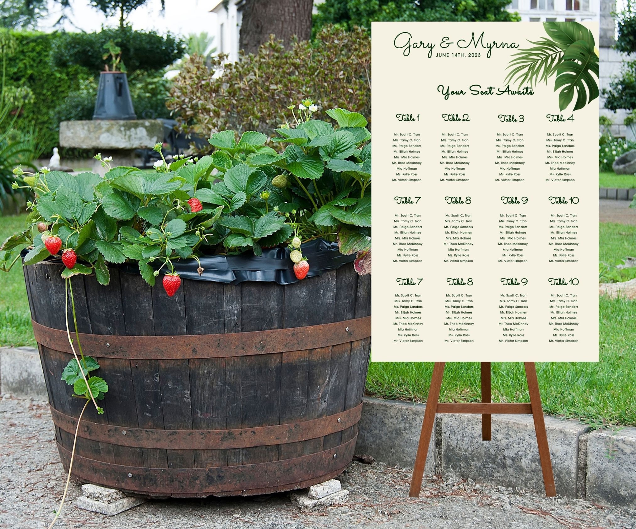 Monstera Leaf Table Seating Chart Template Tropical Wedding Caribbean ...