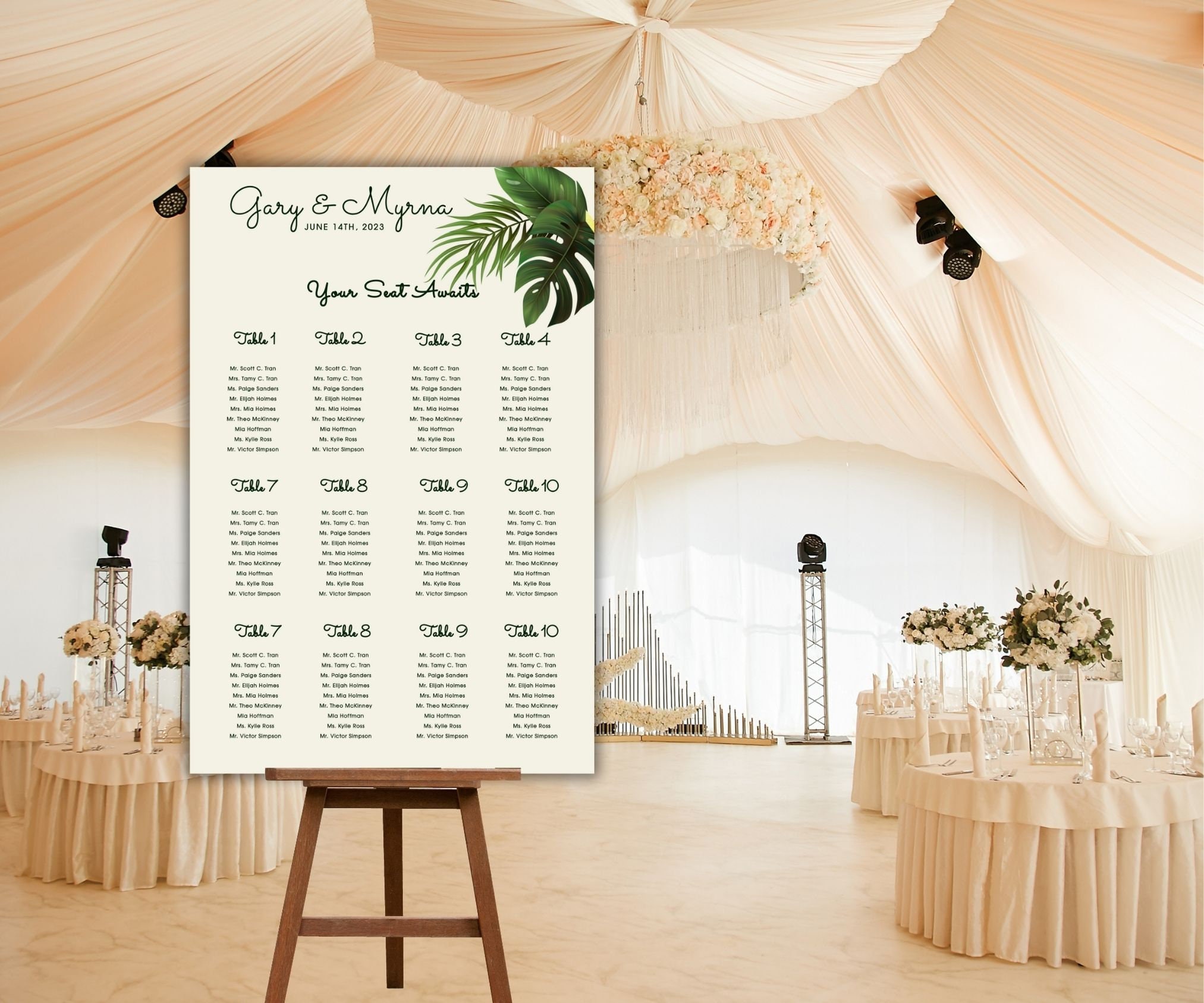 Monstera Leaf Table Seating Chart Template Tropical Wedding Caribbean ...