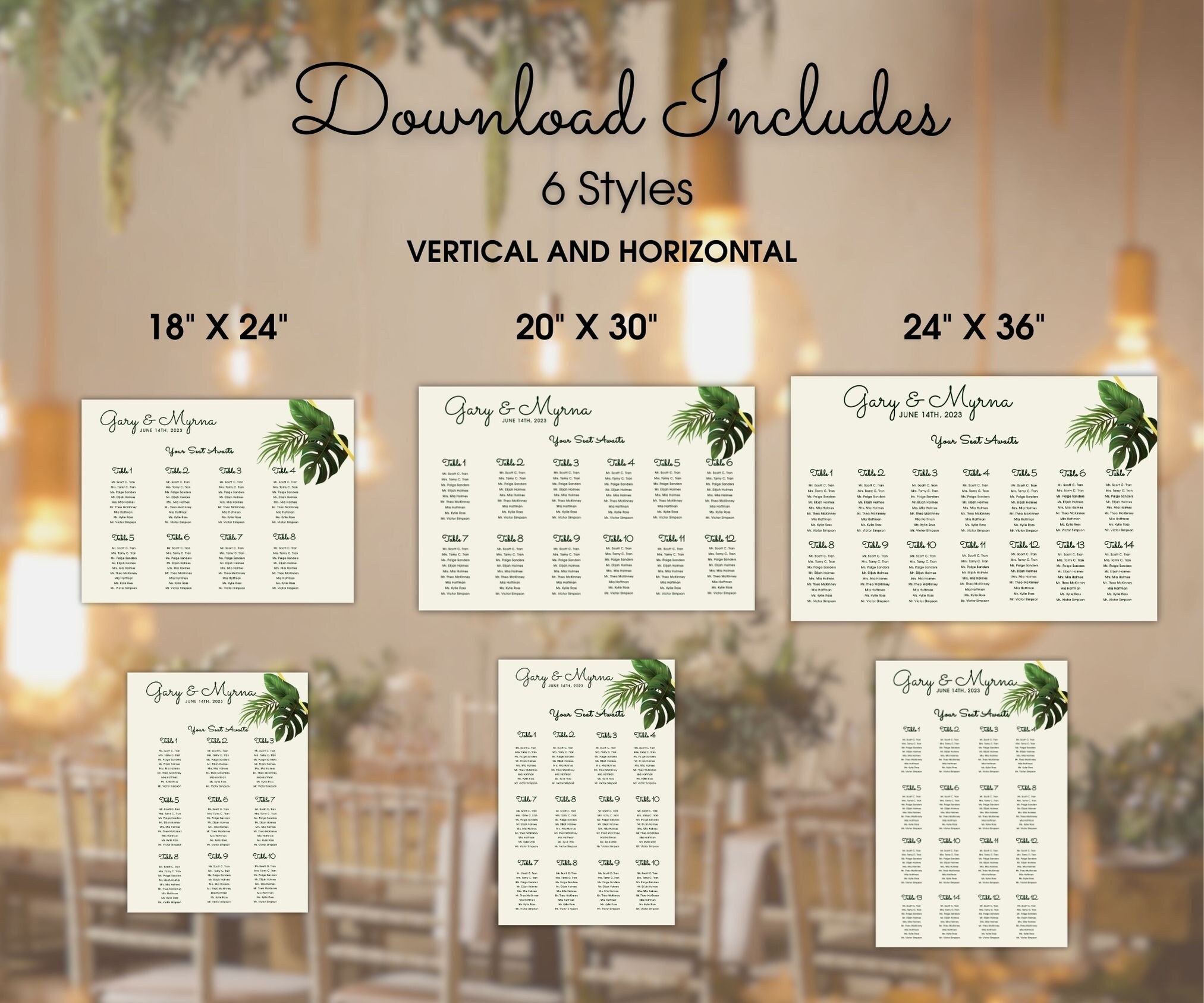 Monstera Leaf Table Seating Chart Template Tropical Wedding Caribbean ...