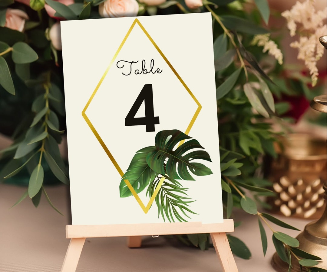 Monstera Wedding Reception Table Numbers Template Wedding Tropical ...