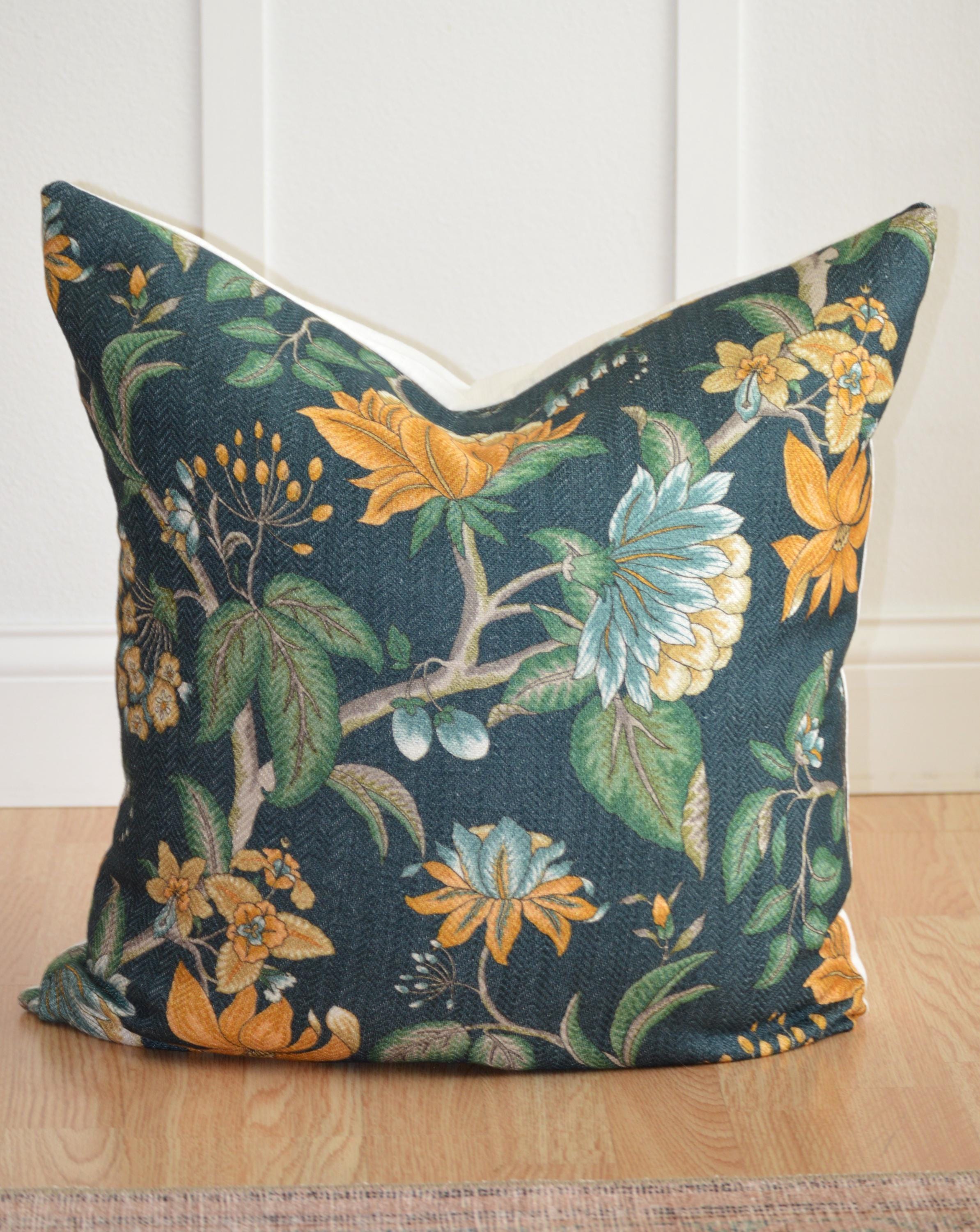 Midnight Blue Floral Pillow Cover - Etsy