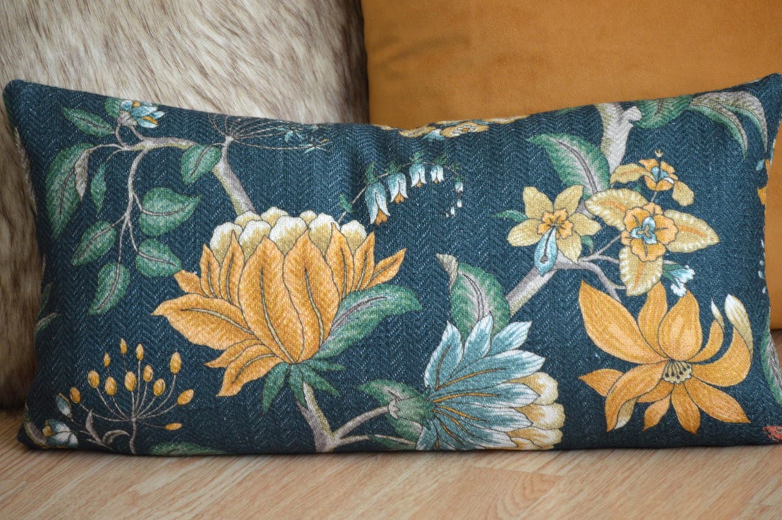Midnight Blue Floral Pillow Cover - Etsy