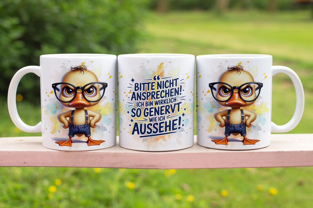 Grumpy Duck With Funny Saying German 11 Oz Mugs Wrap Sublimation Design ...