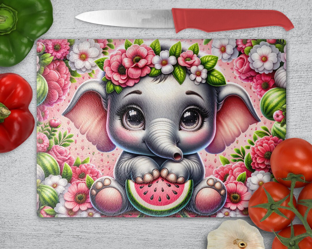 Cutting Board Design Cute Elephant With Watermelon Melon Sublimation ...
