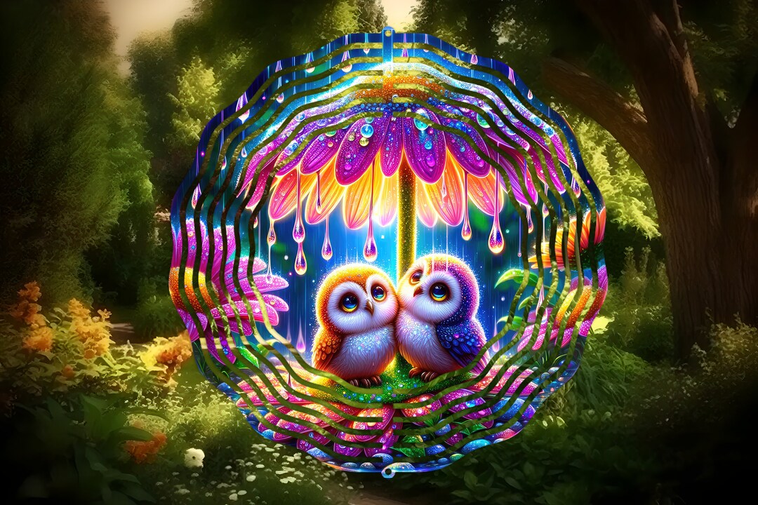 Two Cute Owls in Glitter Rain Wind Spinner Wrap Sublimation Design ...