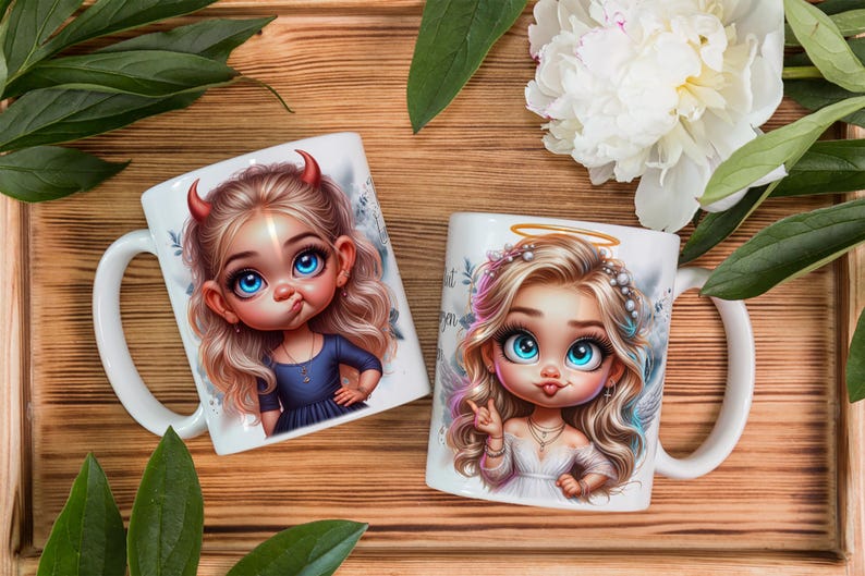 Cute Girl With Funny Angel Devil Saying German 11 Oz Mugs Wrap ...