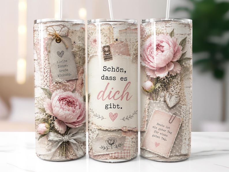 Vintage Scrapbook Peonies Tumbler Wrap PNG – It's Great That You Exist ...