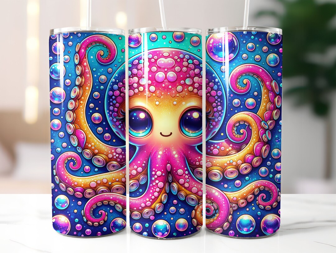 Cute Squid Octopus With Bubbles Tumbler Wrap Sublimation Design Digital ...