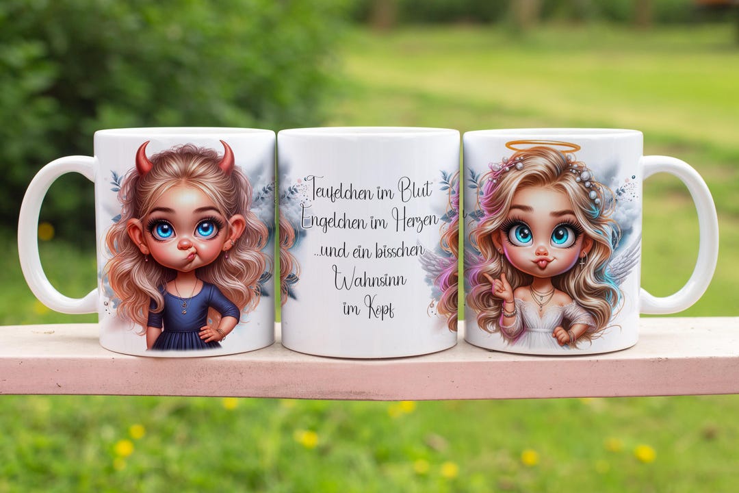 Cute Girl With Funny Angel Devil Saying German 11 Oz Mugs Wrap ...