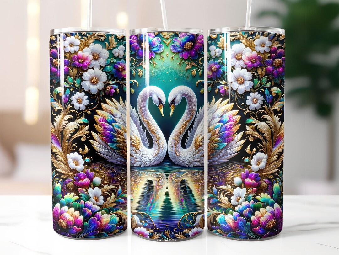 Two Swans With Gold Elements Swan Design 20oz Skinny Tumbler Wrap ...