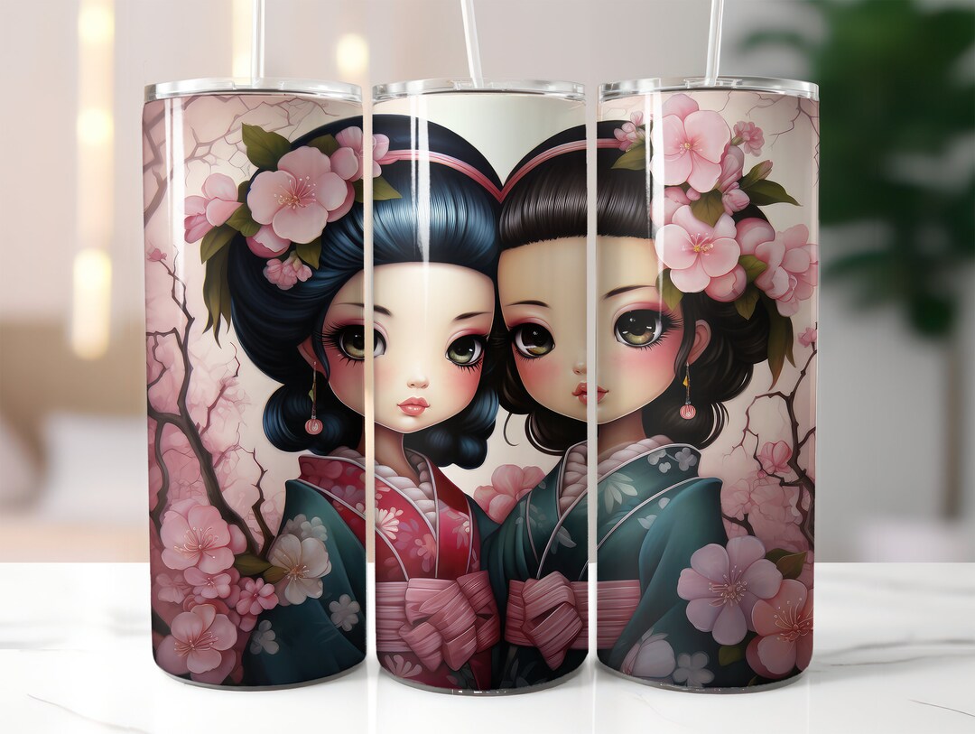 Two Geishas With Japanese Cherry Blossoms Japan Thermo Mug Tumbler Wrap ...