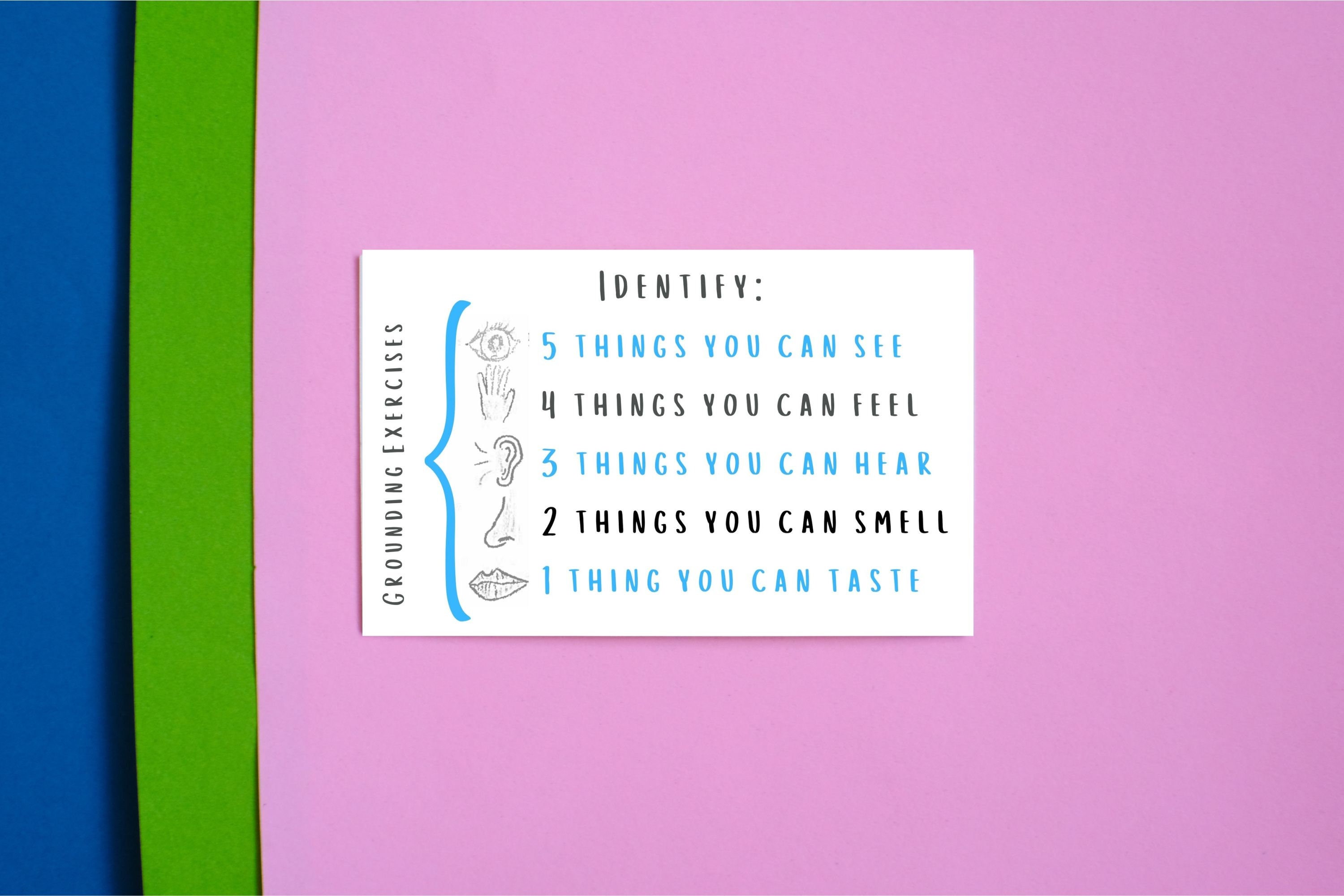 Anxiety Aid - Sensory Grounding Exercise - 1/4 Page Personal Cards and ...
