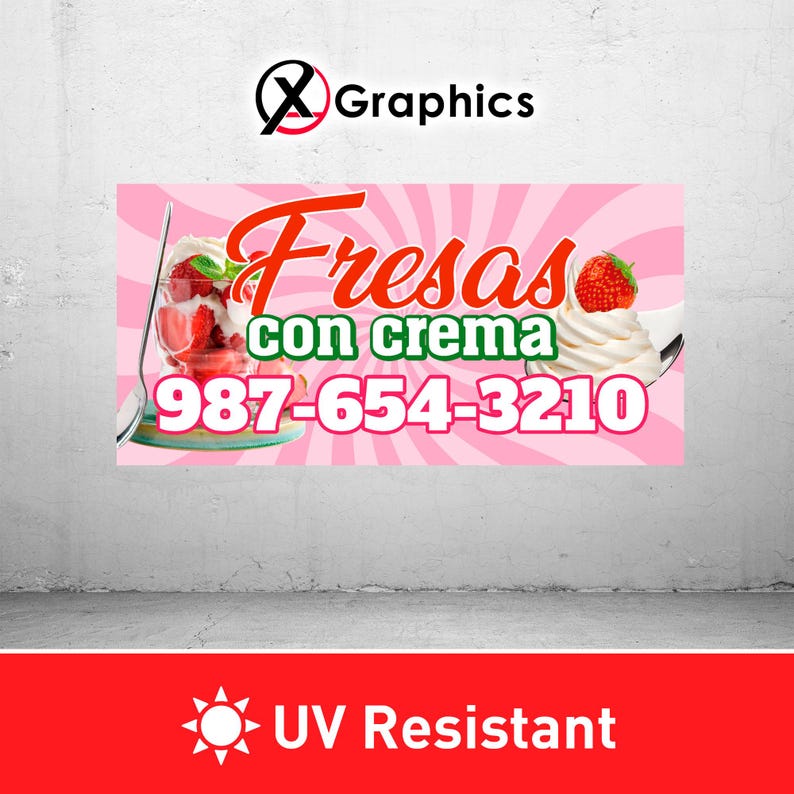 Fresas Con Crema 13 Oz Heavy Duty Vinyl Banner Sign With Metal Grommets ...